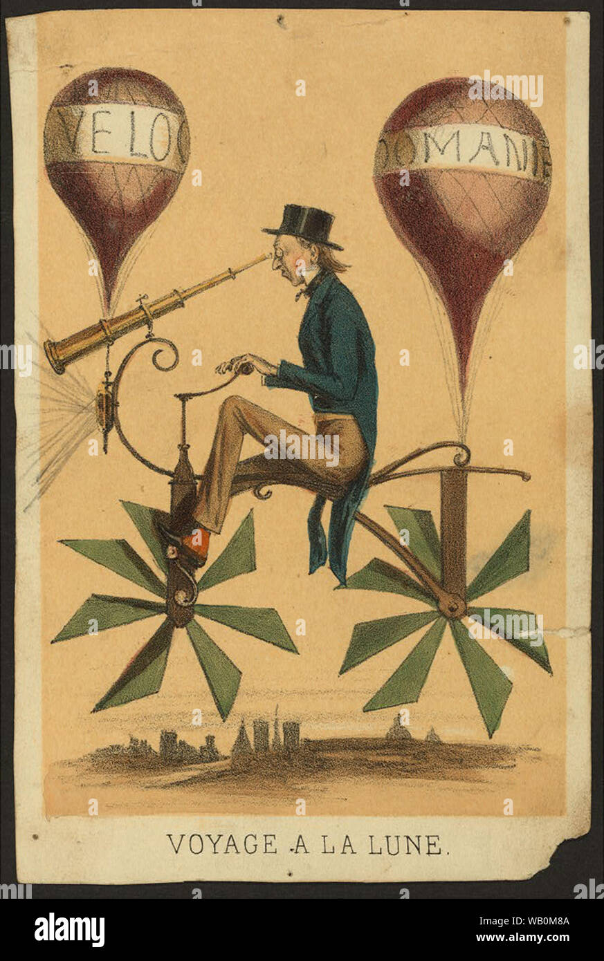 a weird flying bicycle contraption invention illustration Stock Photo ...