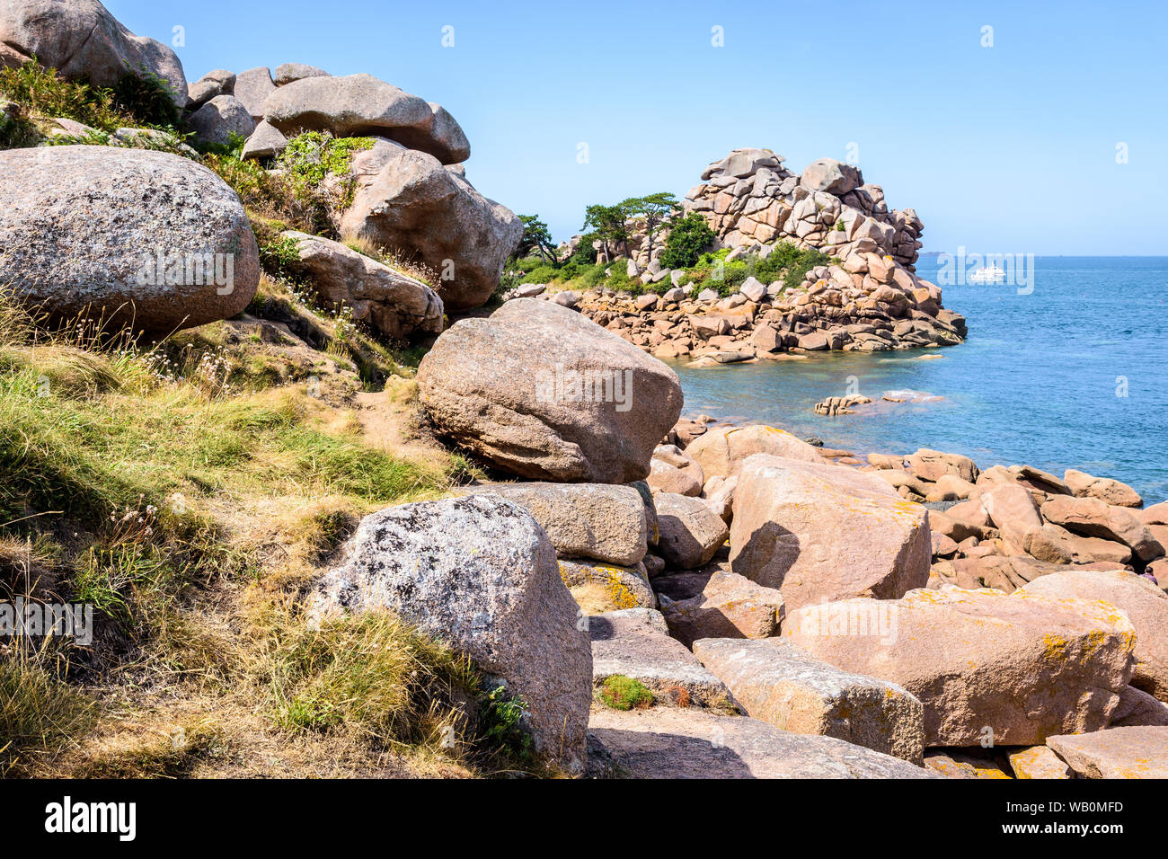 The Pors Rolland point on the Pink Granite Coast in northern Brittany ...