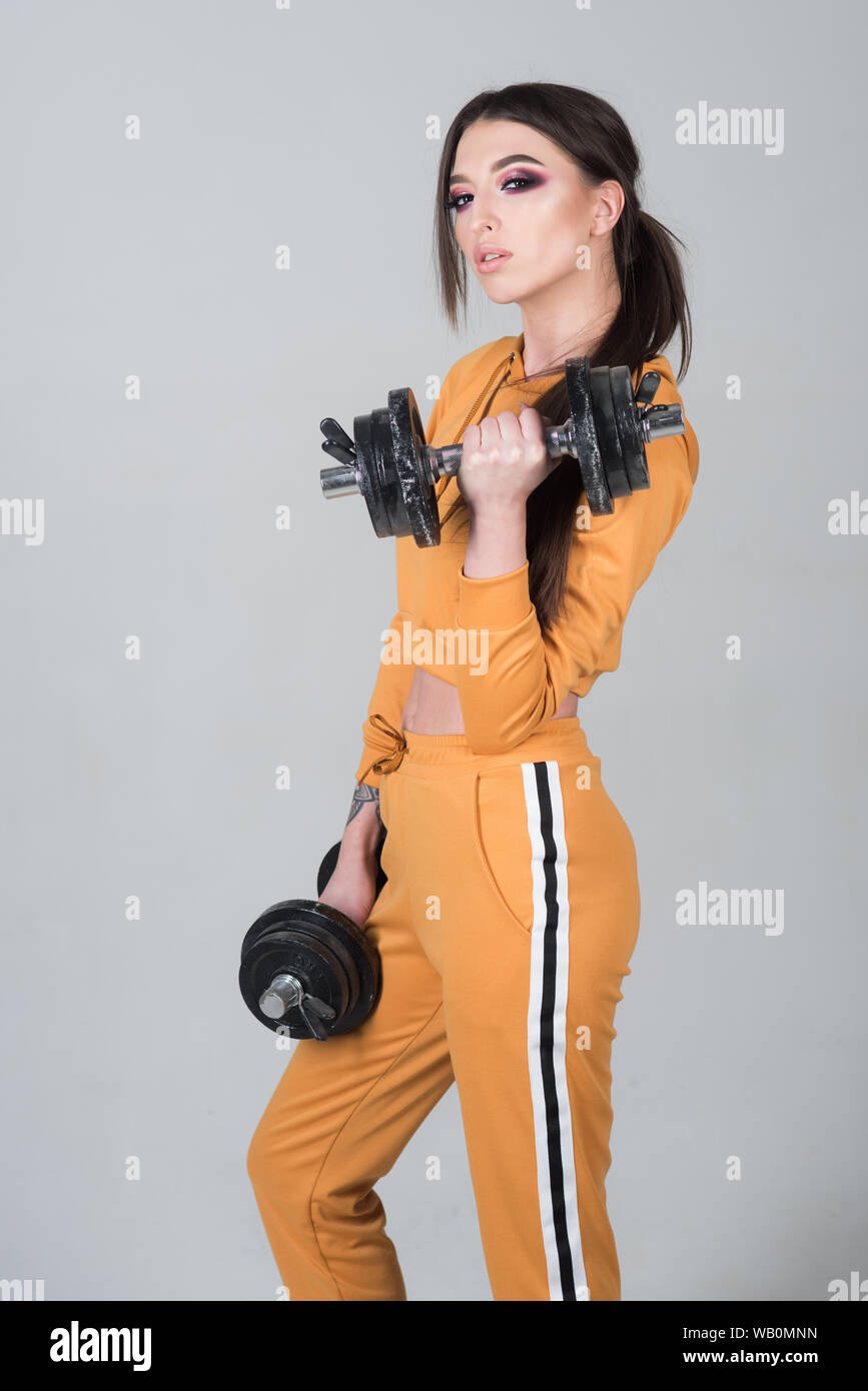 weight lifting. fitness girl. weight lifting training in gym woman ...