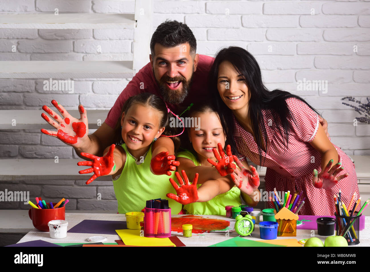 Happy childhood and parenting. Imagination, creativity concept. Girls ...