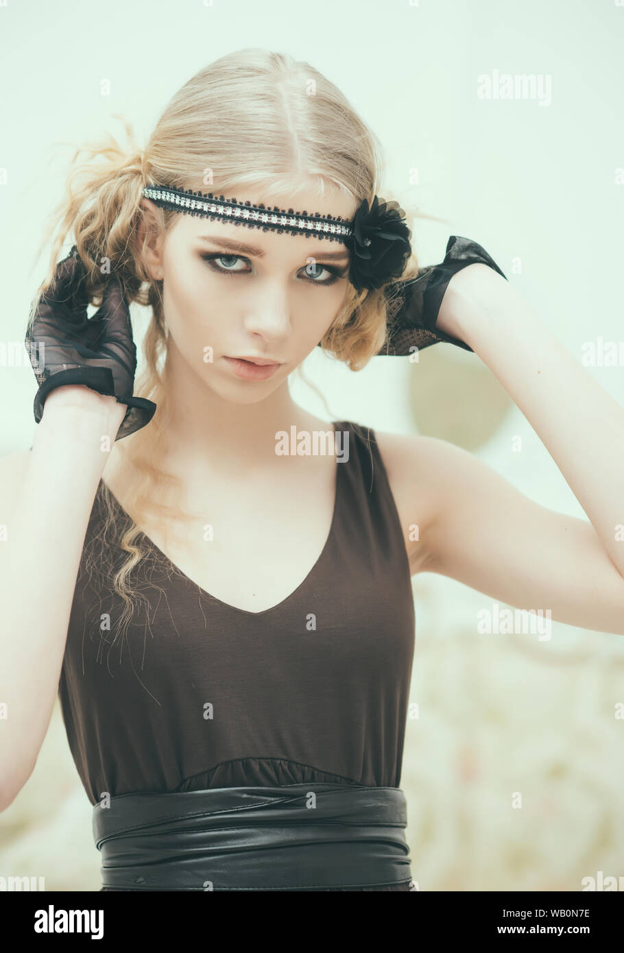 Retro woman maintaining fashion blog. Beauty and fashion look of vogue ...