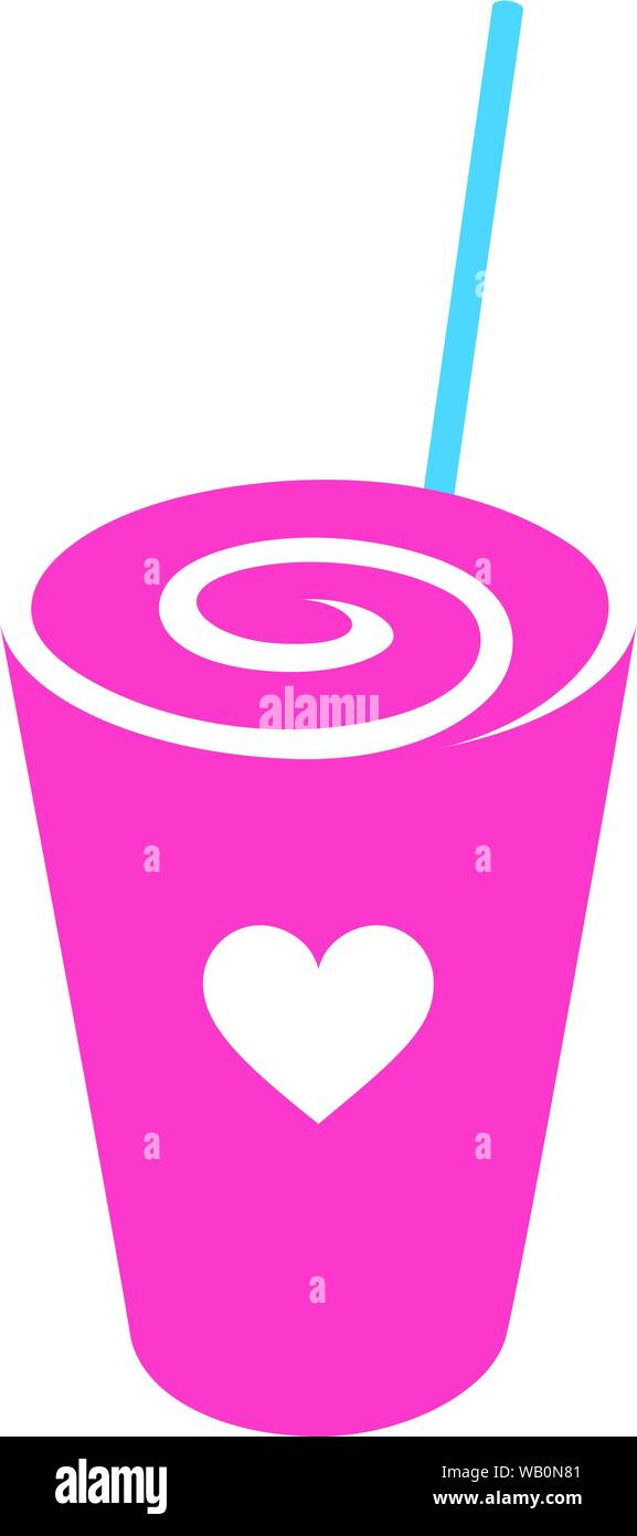 Vector Illustration of Pink Swirly Frappuccino with a Heart Icon ...