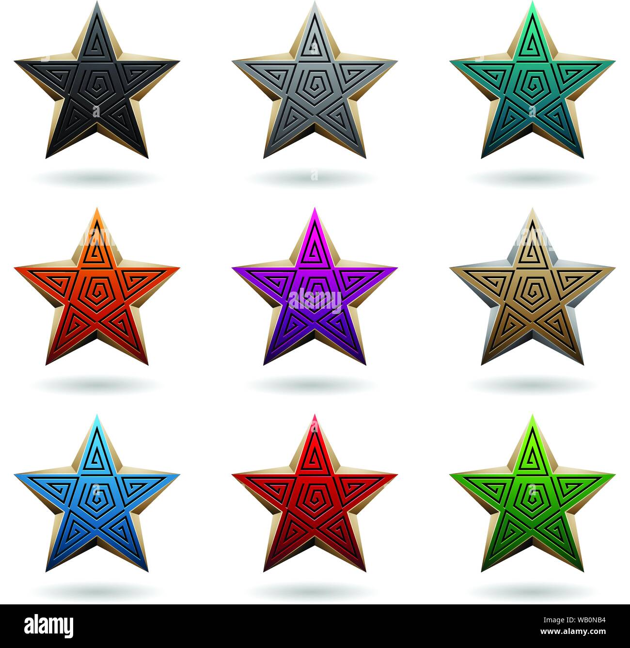 Vector Illustration of Swirly Embossed Two Color Antique Stars isolated ...