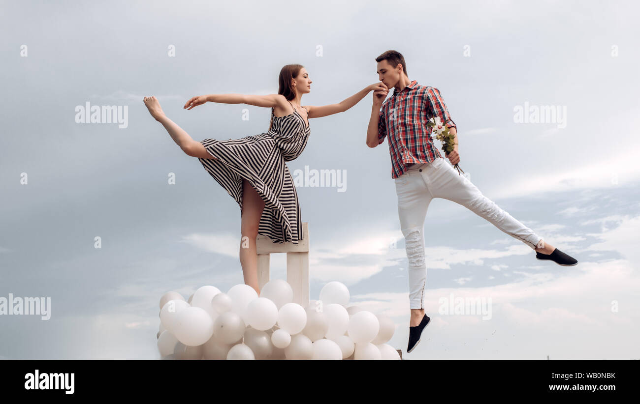 High flying romance. Ballet couple into love relations. Romantic ...