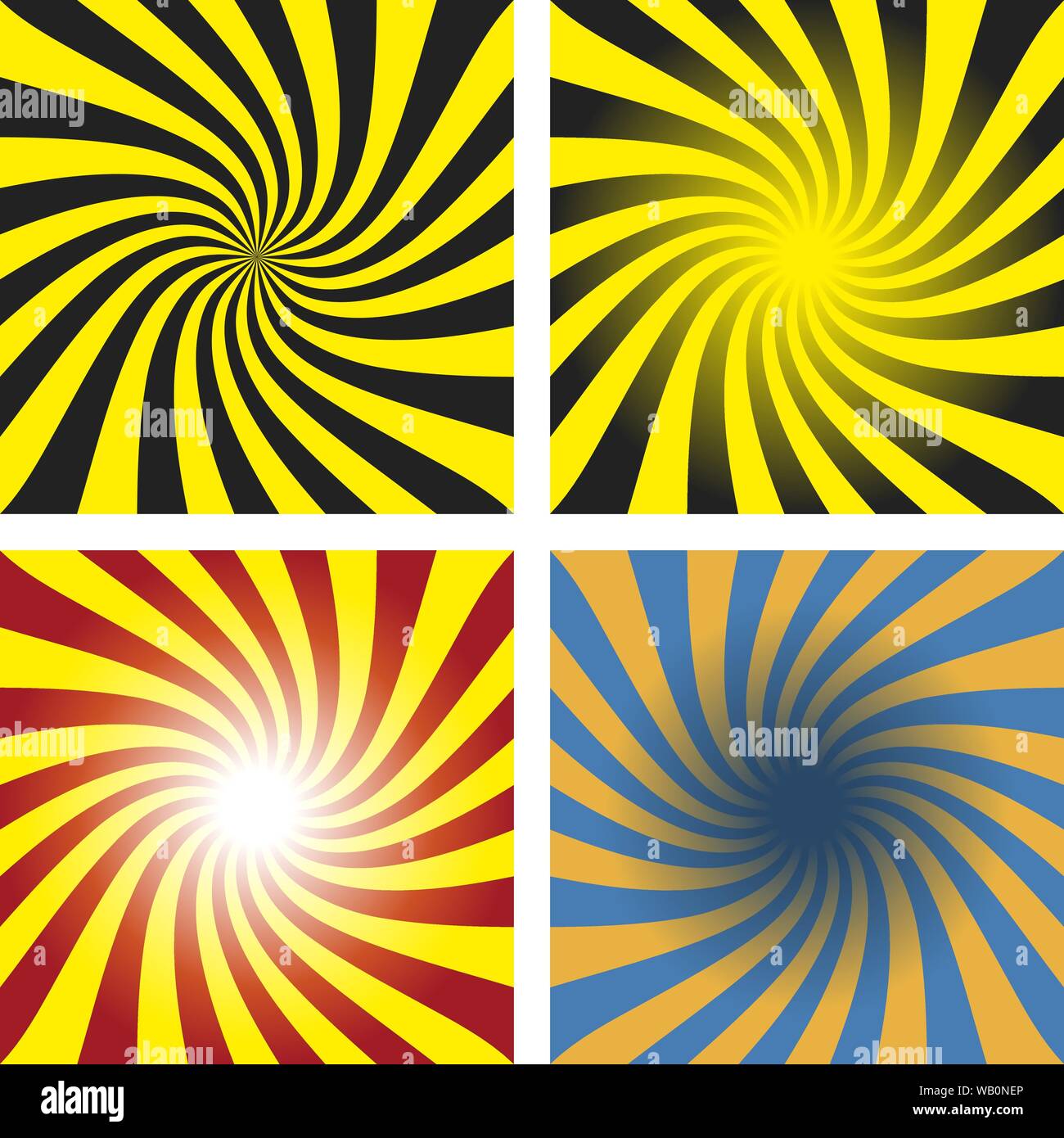 Vector illustration. Stripe rays swirl backgrounds in several colors ...