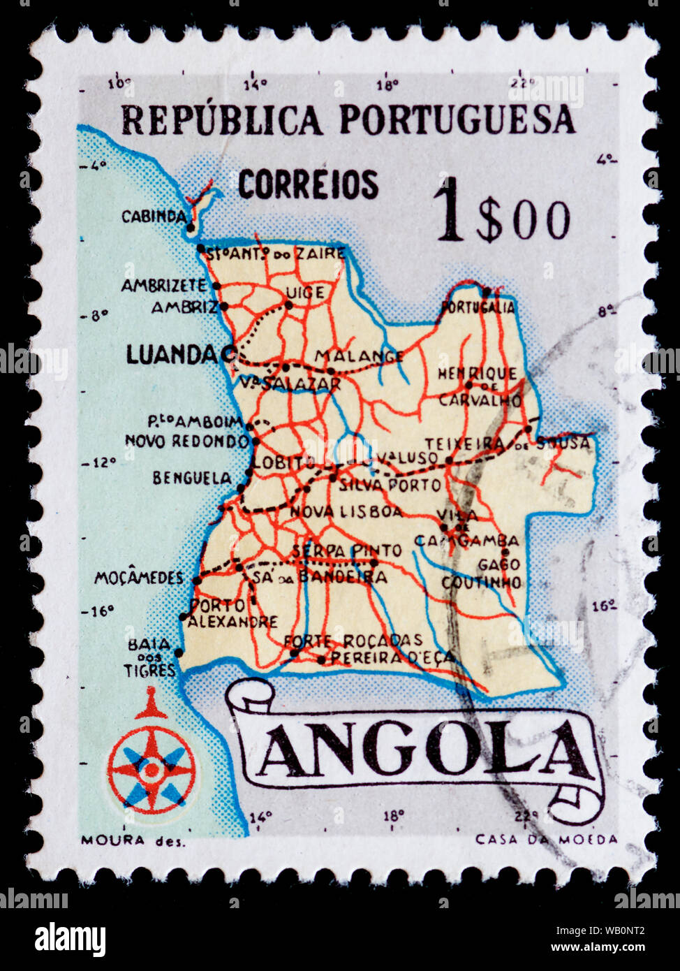 Angola Postage Stamp - Map of Angola Stock Photo - Alamy