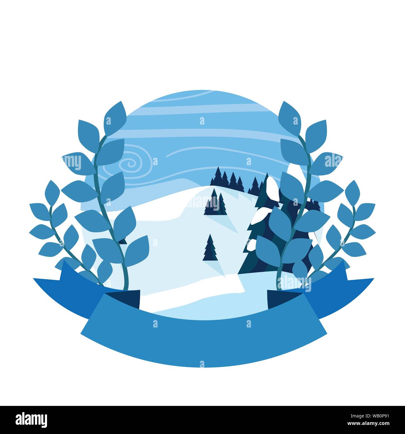 landscape winter snow trees nature foliage emblem vector illustration Stock Vector Image & Art ...