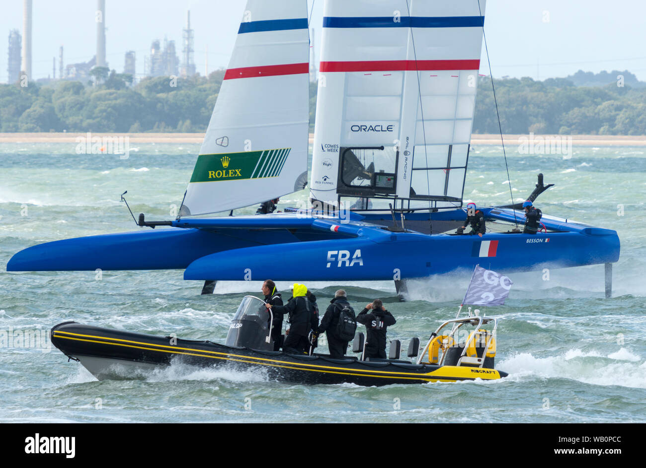 French sailing racing yacht in the sail gp at cowes week on the isle of ...