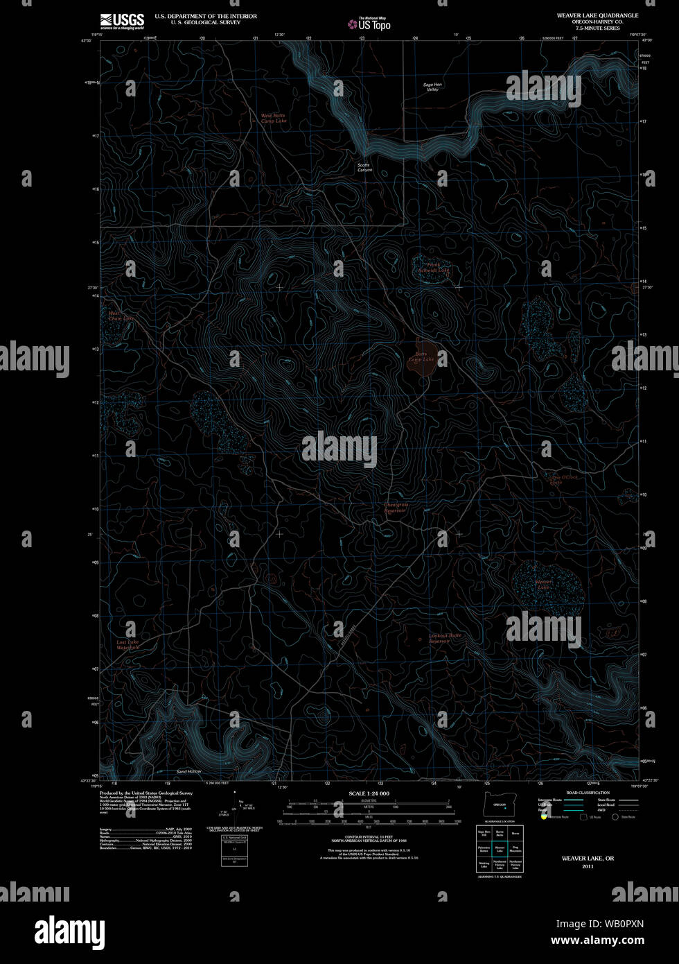 USGS Topo Map Oregon Weaver Lake 20110829 TM Inverted Restoration Stock ...