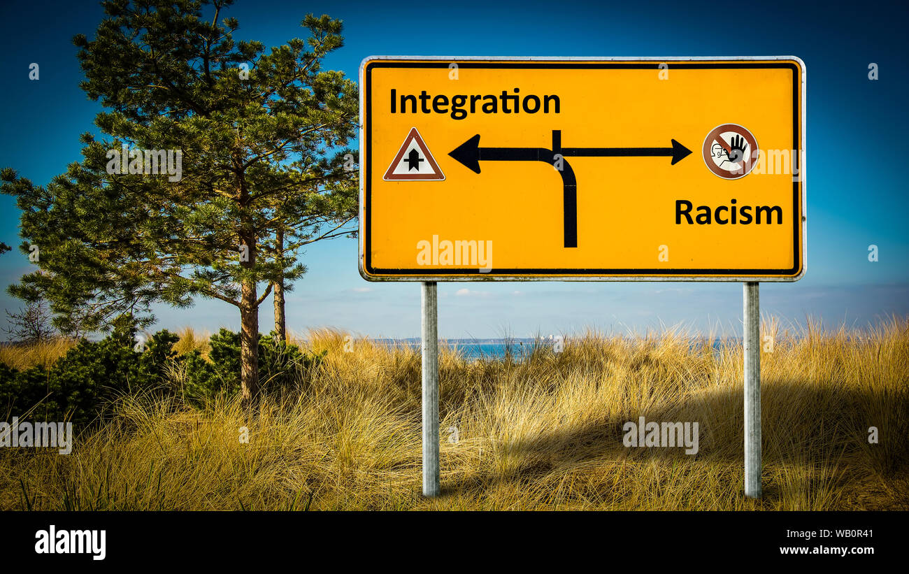 Street Sign the Direction Way to Integration versus Racism Stock Photo ...