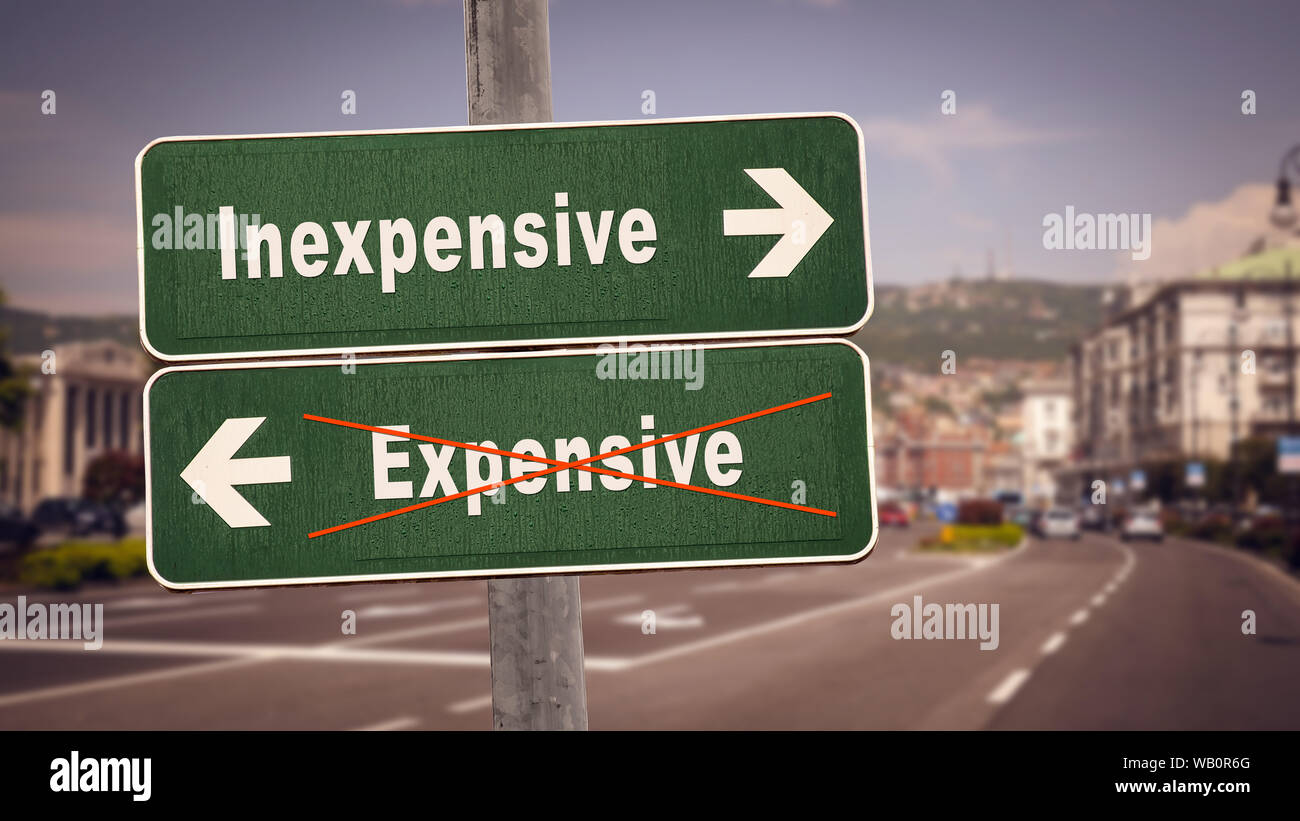 Street Sign the Direction Way to Inexpensive versus Expensive Stock ...