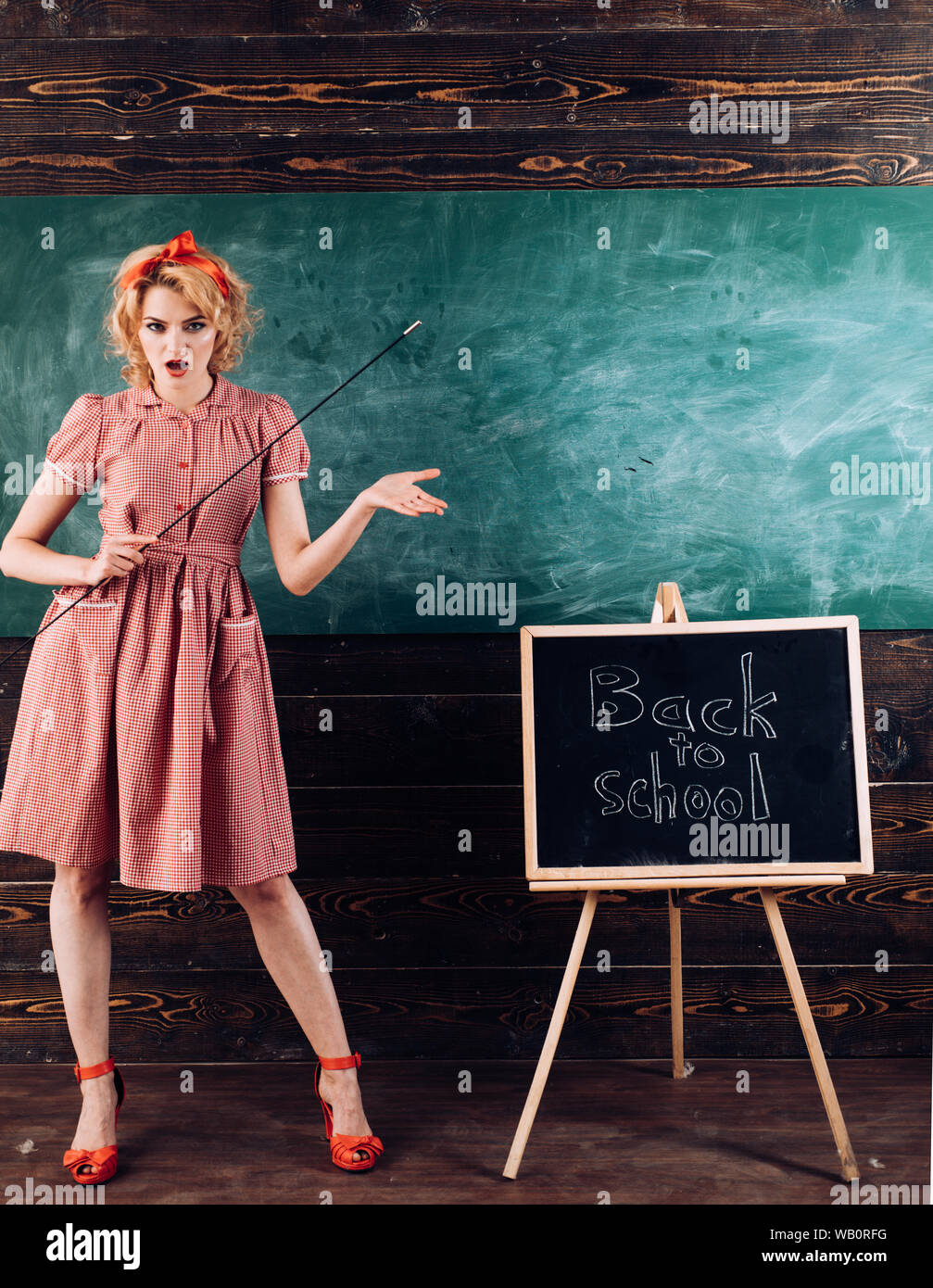 Student answer lesson over back to school inscription on classroom ...