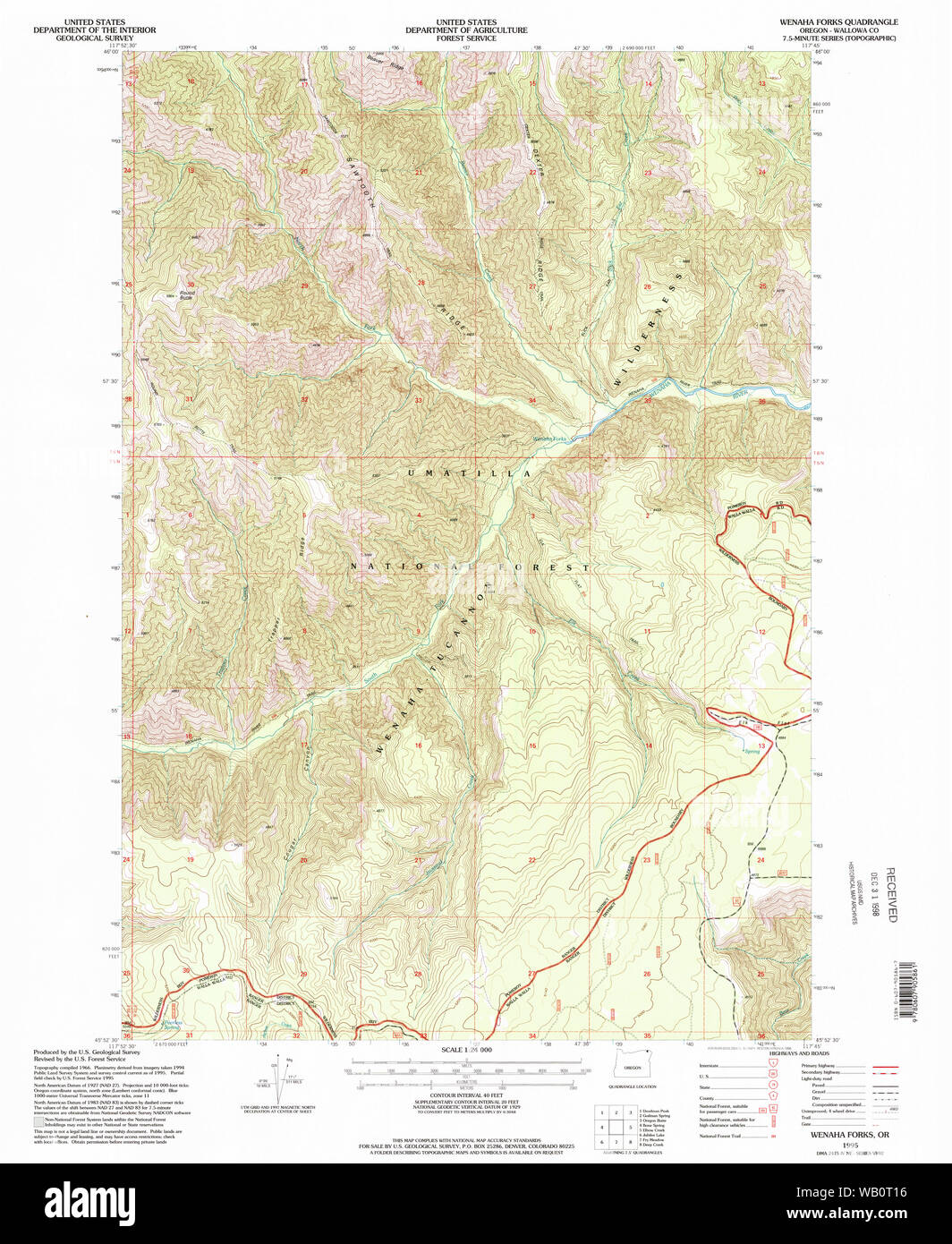 USGS Topo Map Oregon Wenaha Forks 282047 1995 24000 Restoration Stock ...