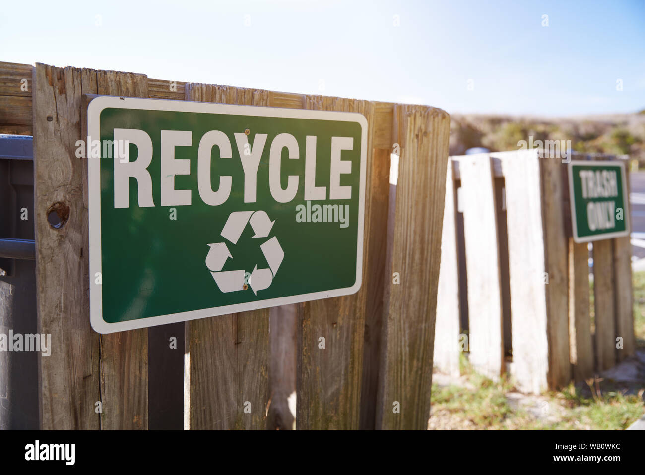 Recycling and waste information sign at the public beach Stock Photo ...