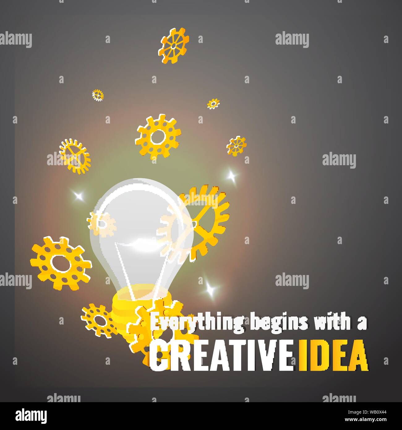 Everything begins with a creative idea poster, cute vector cartoon ...