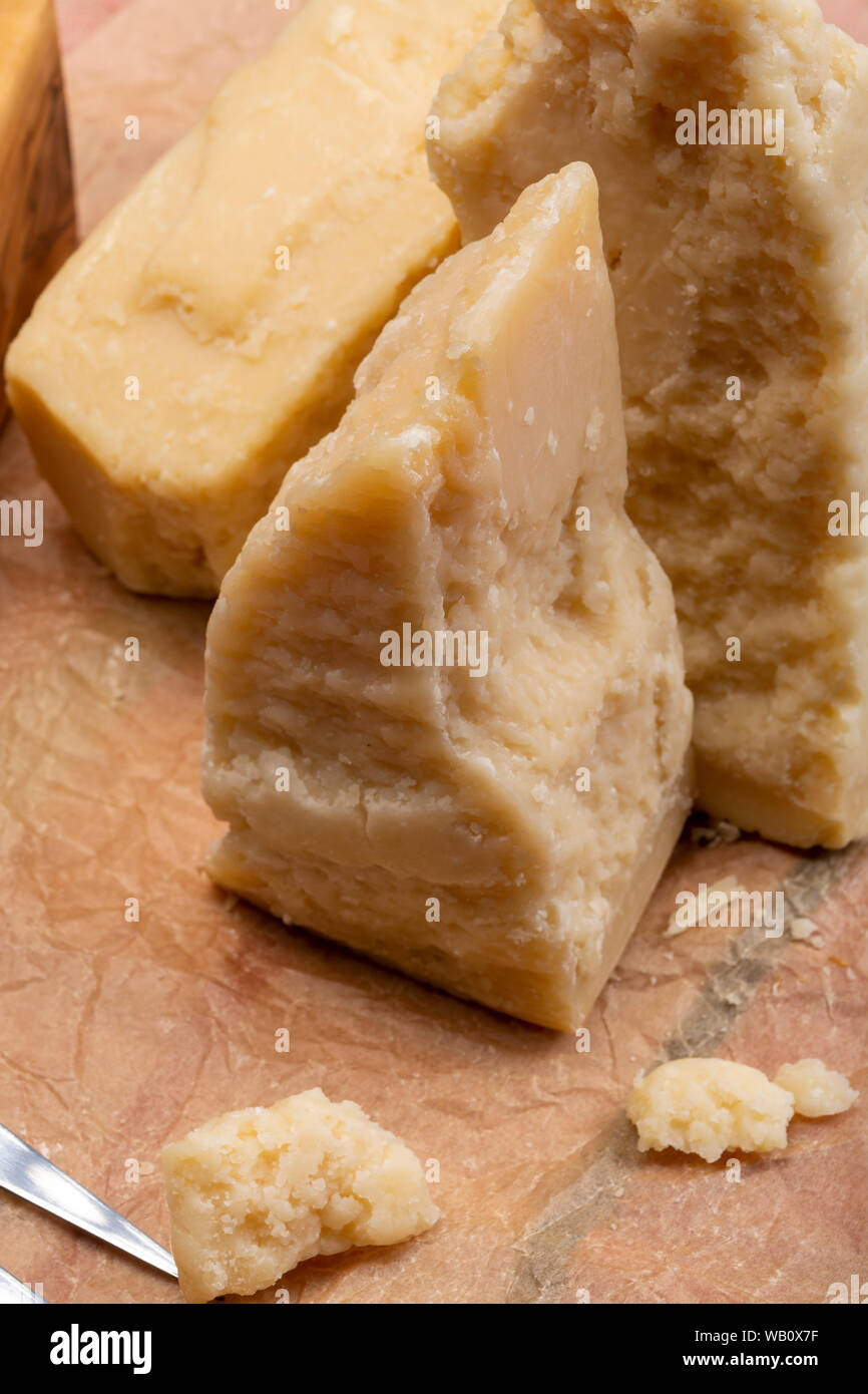 Cheese collection, hard italian cheese, aged parmesan and grana padano ...