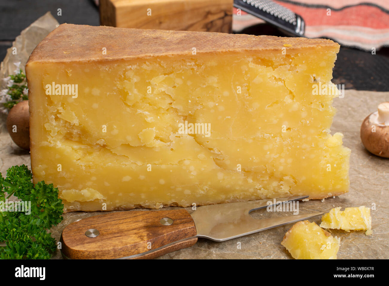 Cheese collection, aged yellow hard, Maniva cheese from Alpine valleys ...