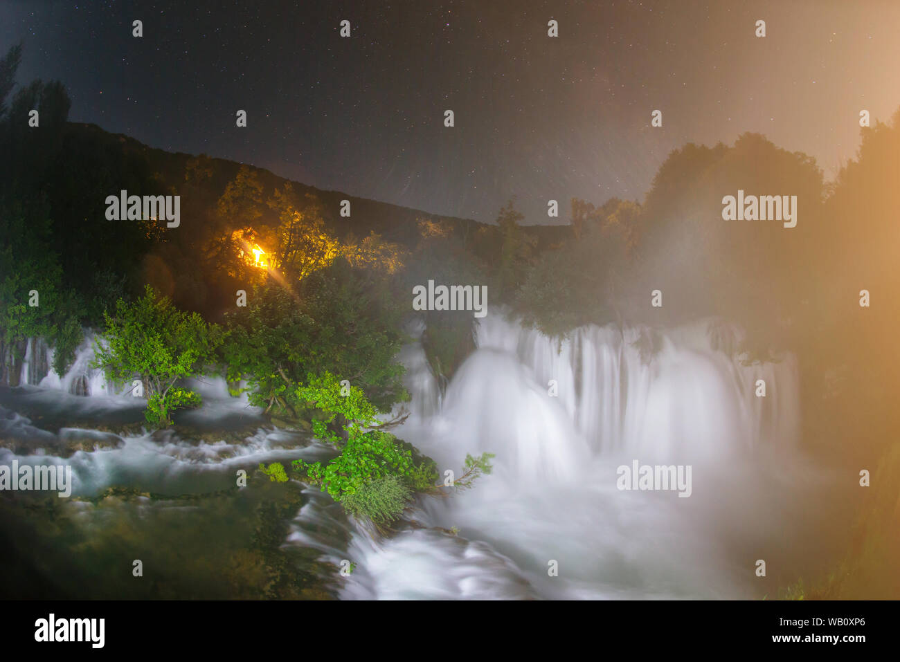 waterfalls in dark night beautiful nature with crystal clear water on ...