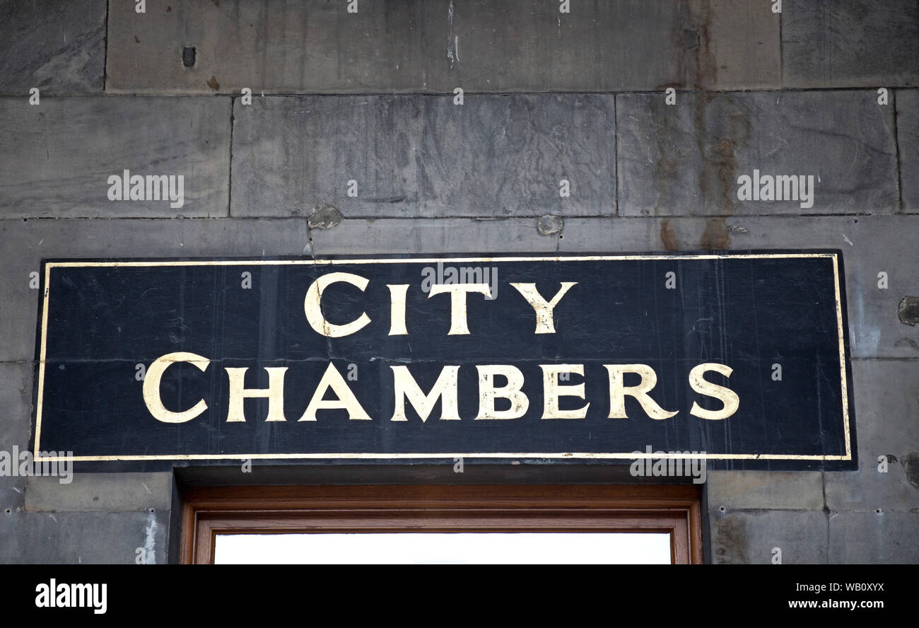 City Chambers sign above the main entrance, Royal Mile, Edinburgh ...
