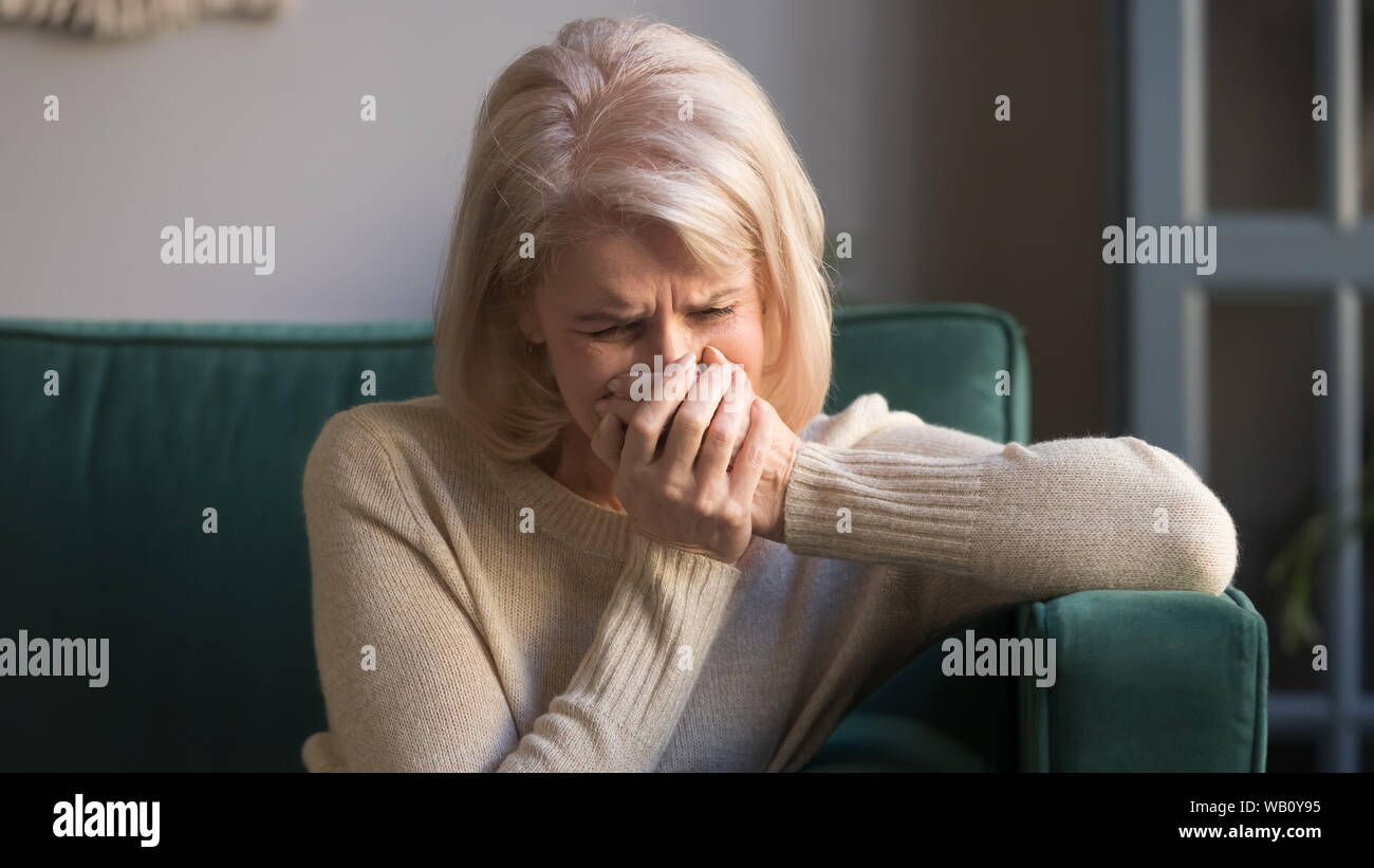 Sad stressed middle aged woman widow mourning crying at home Stock ...