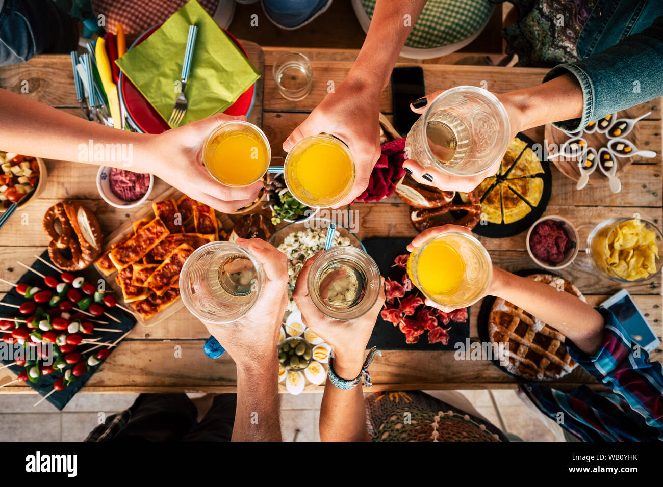 Group of friend mixed ages generations from children to adult have fun ...