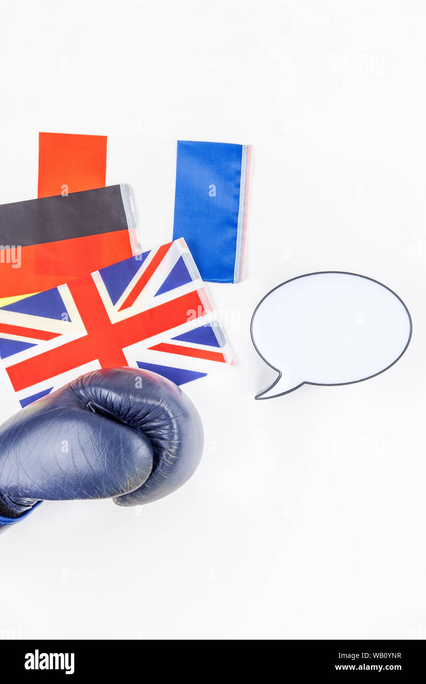 Creative top view flat lay of boxing glove with Germany France and ...