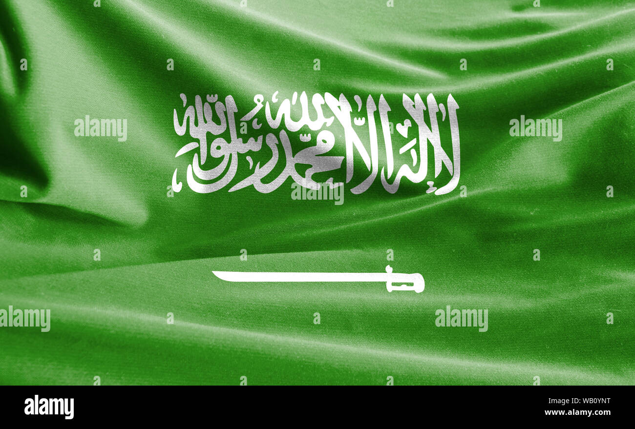 Realistic flag of Saudi Arabia on the wavy surface of fabric Stock ...