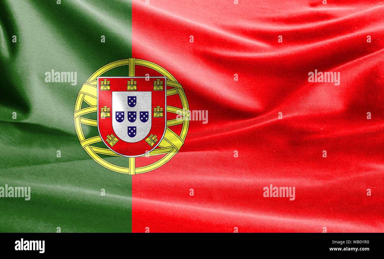 Realistic flag of Portugal on the wavy surface of fabric Stock Photo ...