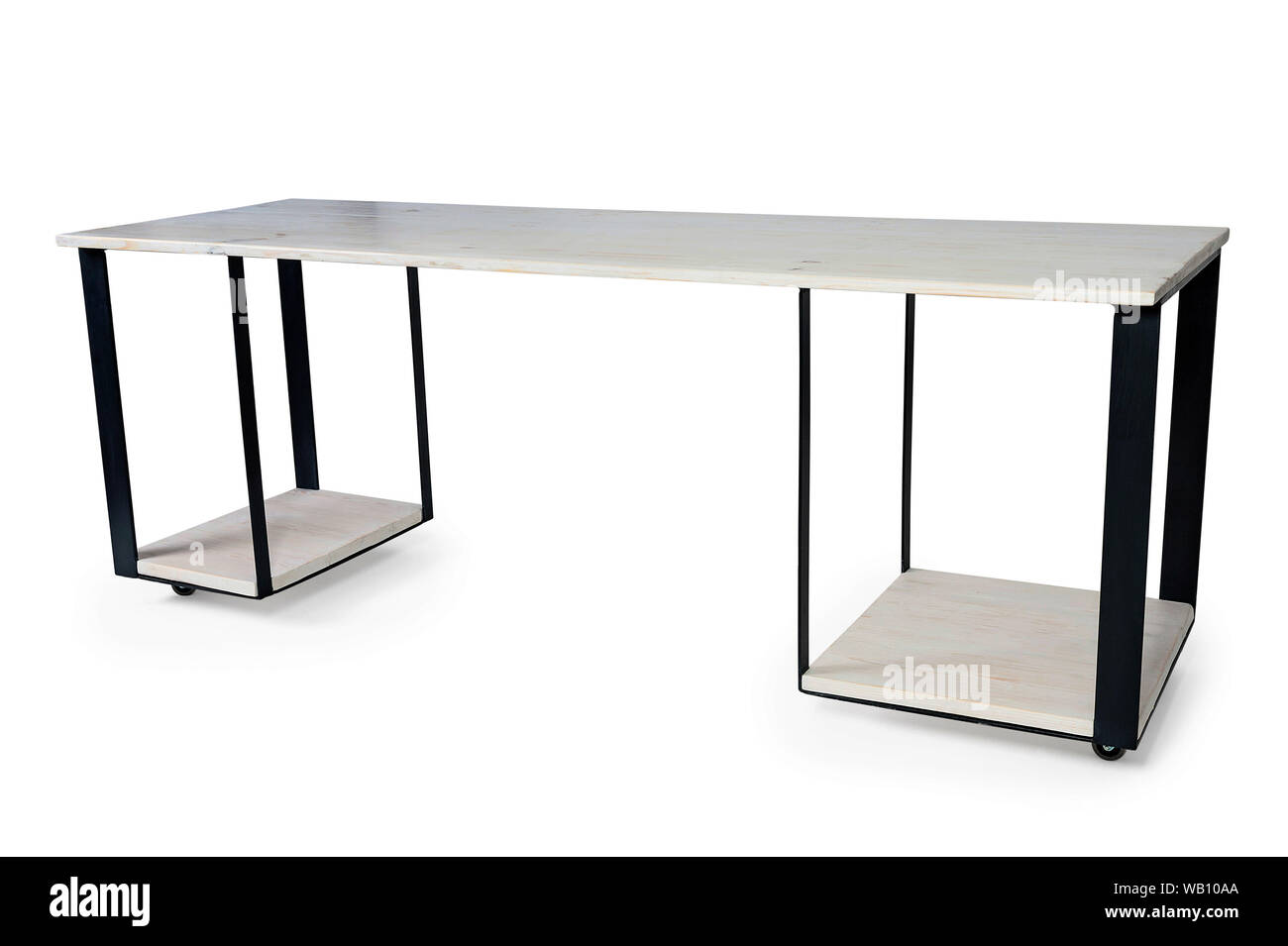 Modern Workspace Table Made of Wood and Metal Isolated on White ...