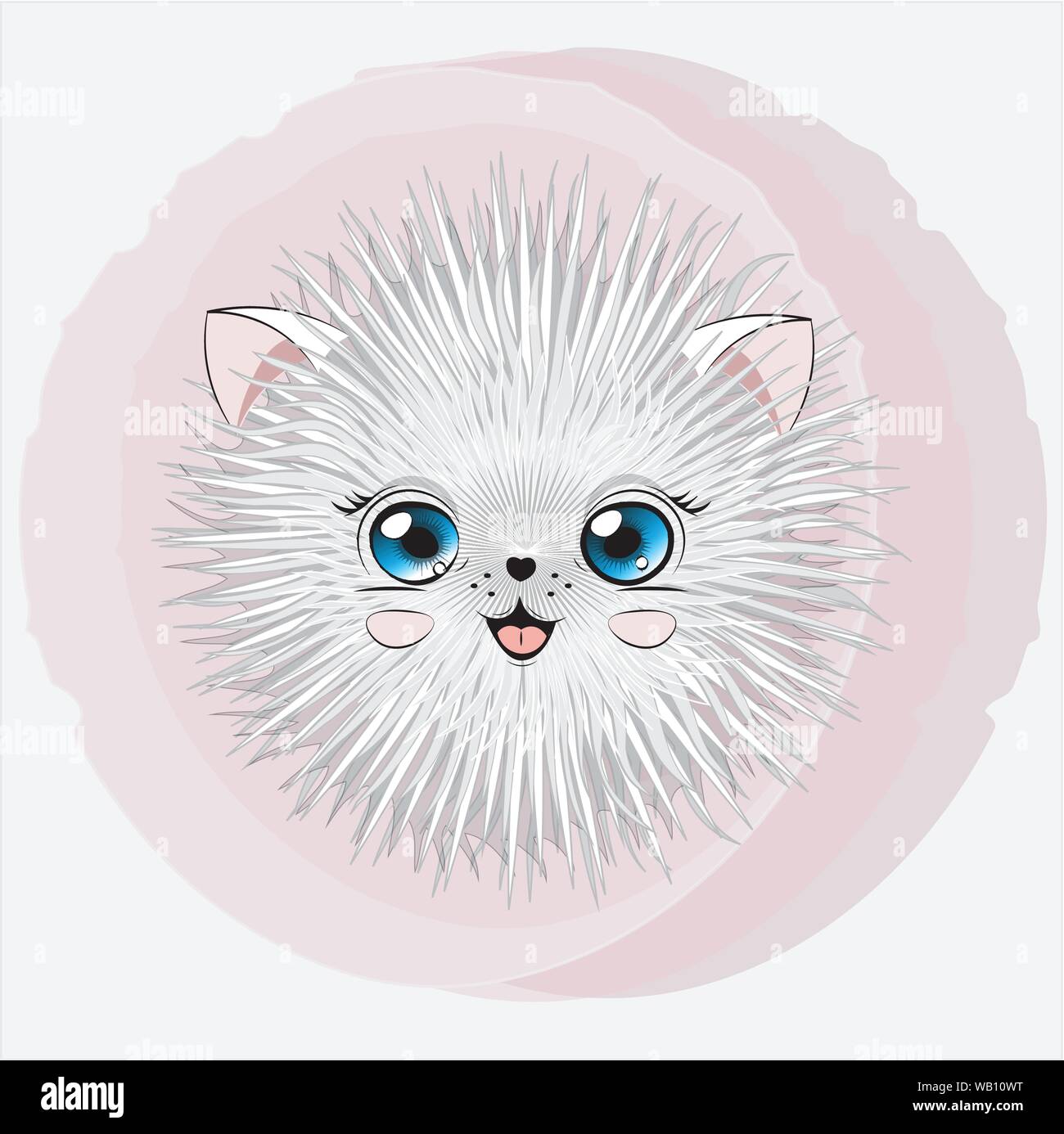 cartoon round fluffy stylized white cat, kitten. Can be used for t ...