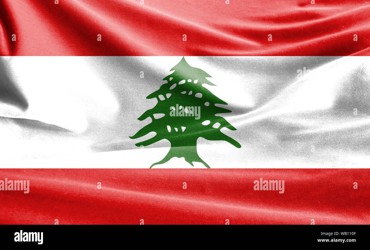 Realistic flag of Lebanon on the wavy surface of fabric Stock Photo - Alamy
