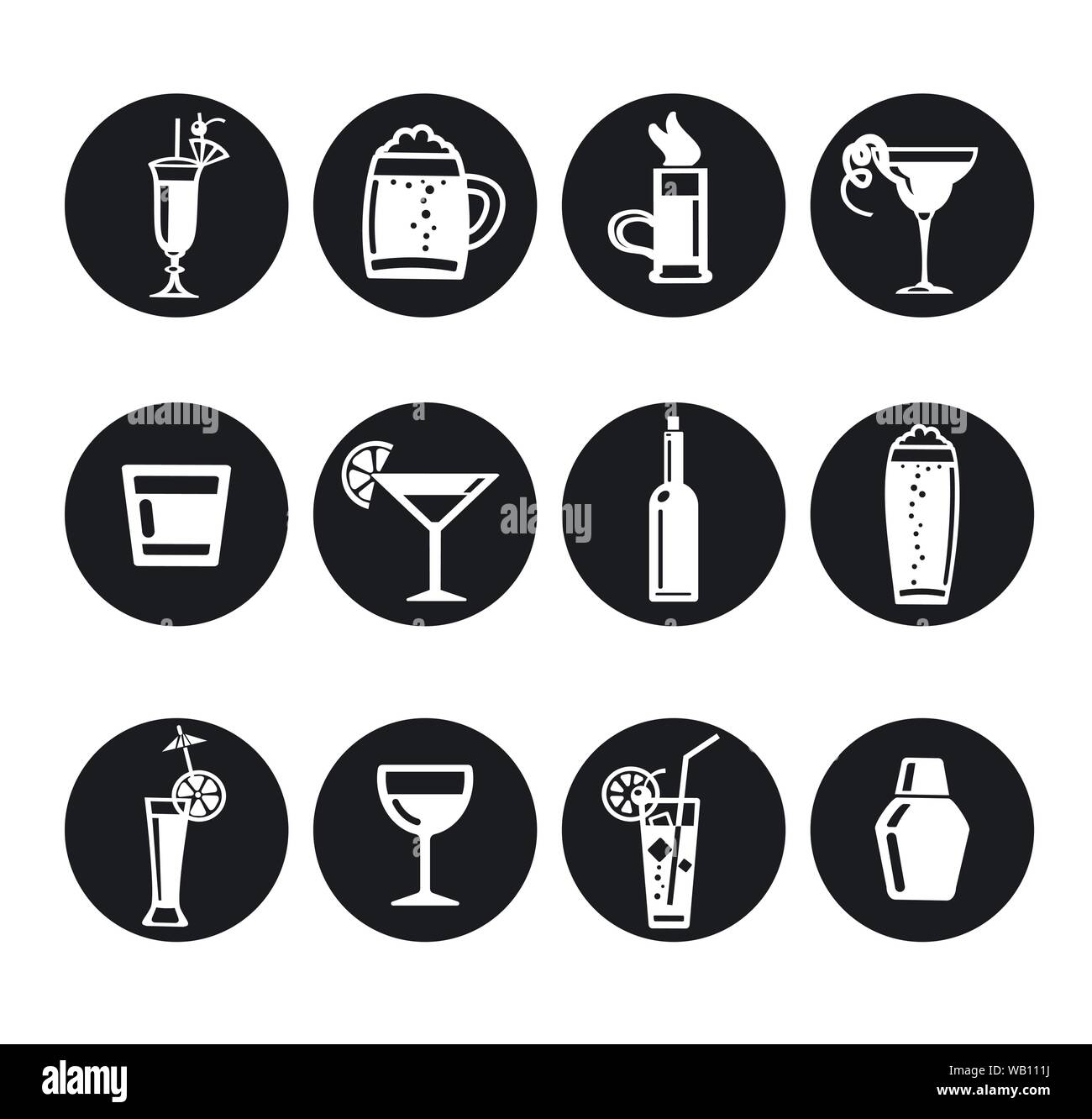 illustration of icons set alcohol drinks and cocktails for bar Stock ...