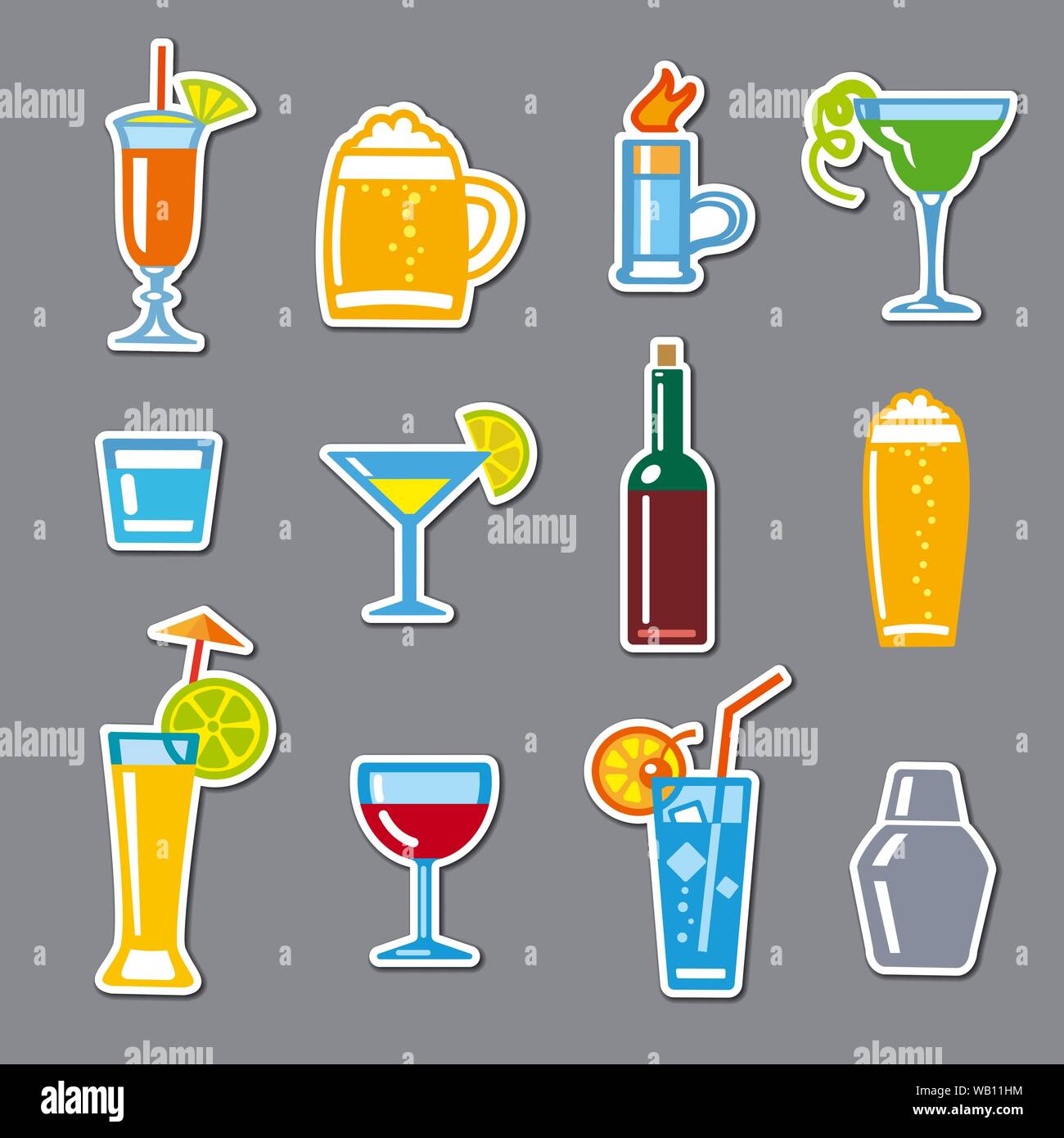 illustration of stickers set alcohol drinks and cocktails for bar Stock ...