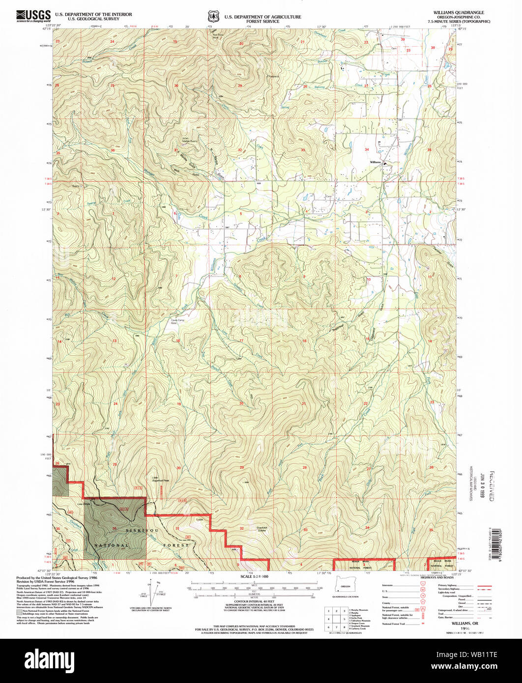 USGS Topo Map Oregon Williams 282107 1996 24000 Restoration Stock Photo ...