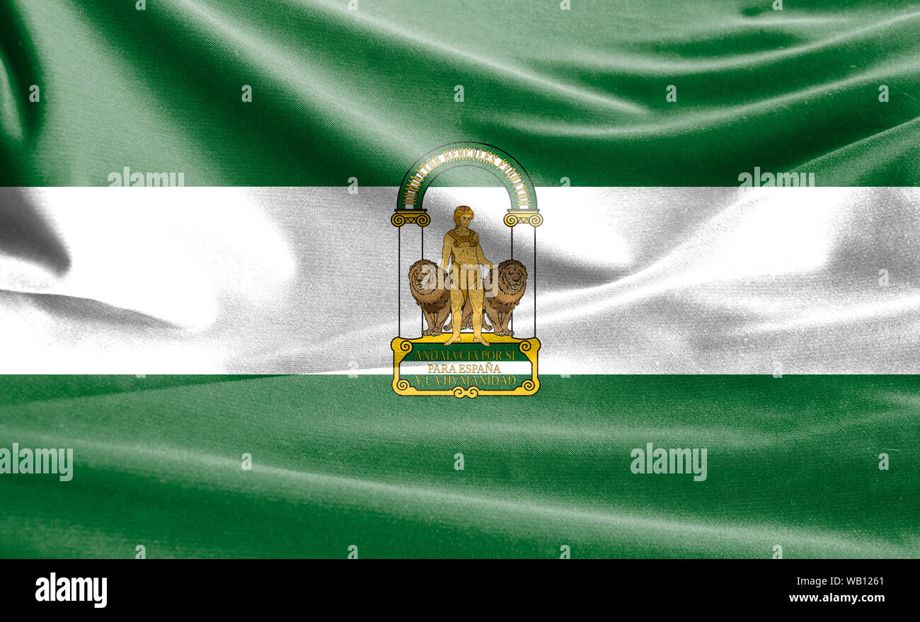 Realistic flag of Andalusia on the wavy surface of fabric Stock Photo ...