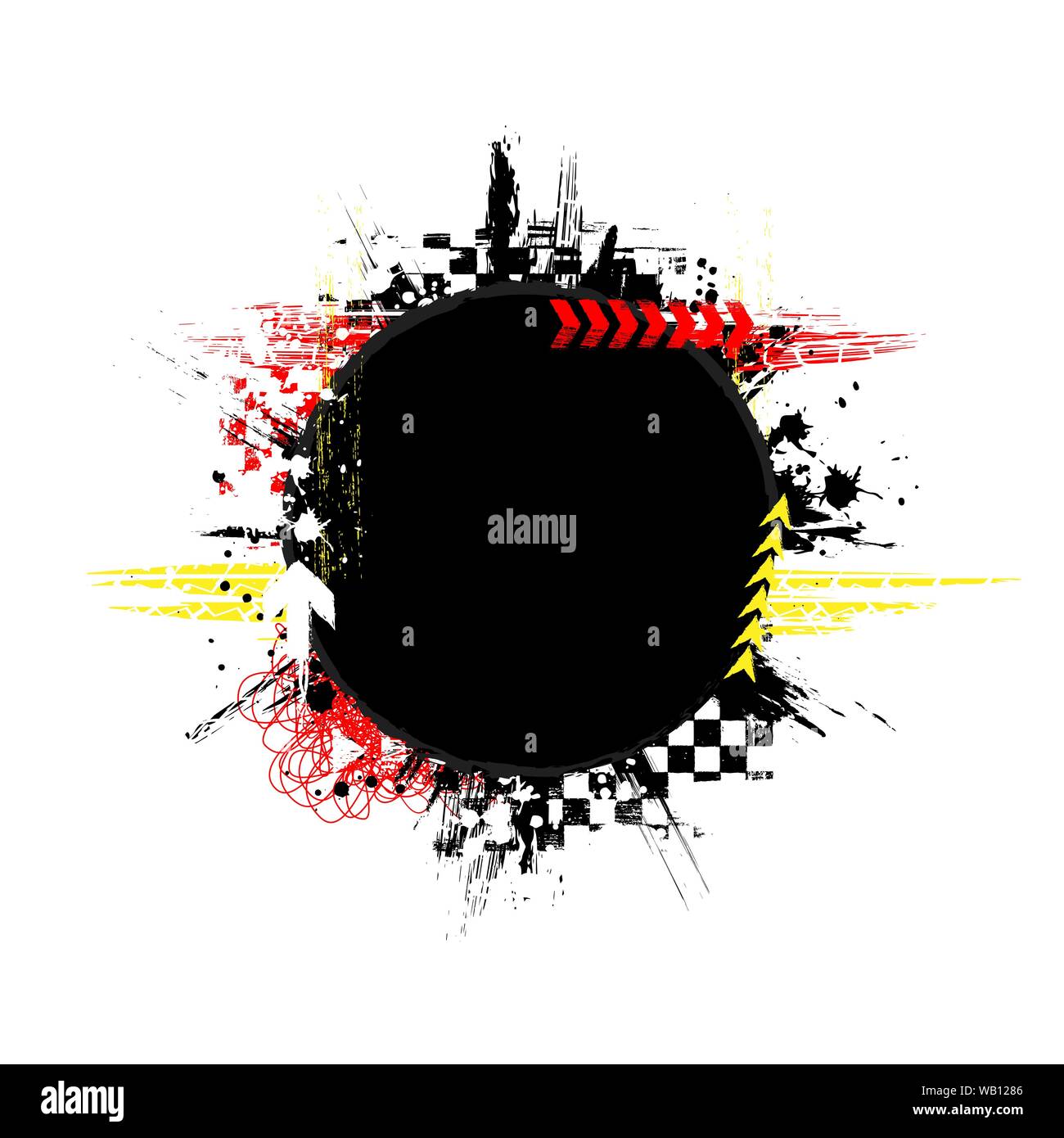 Black grunge circle frame with red and yellow race elements Stock ...