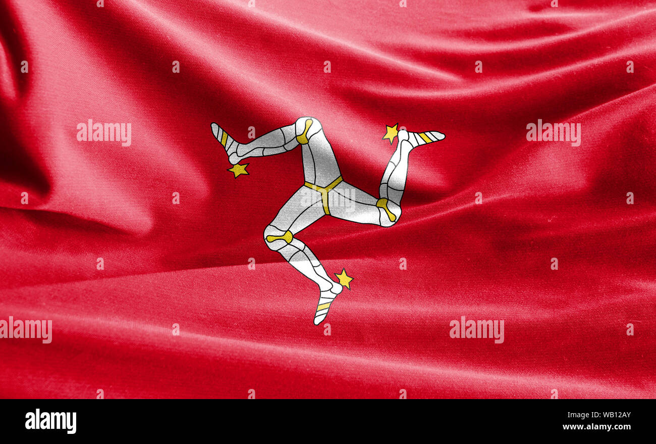 Realistic flag of Isle Of Man on the wavy surface of fabric Stock Photo ...