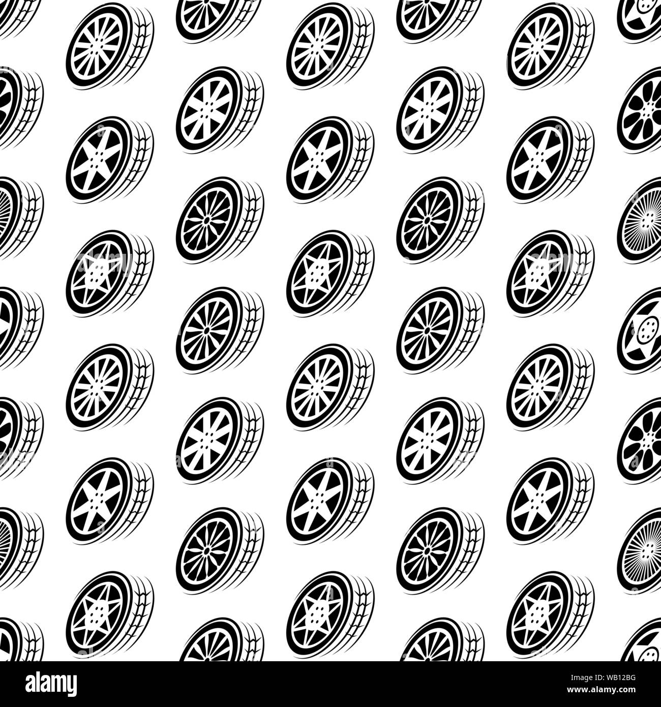 Seamless white background with black outline transport wheel ...