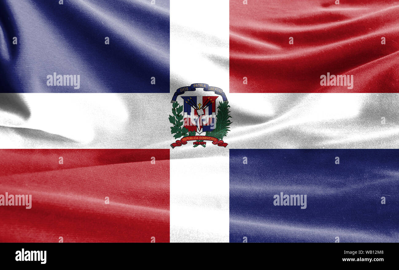 Realistic flag of Dominican Republic on the wavy surface of fabric ...