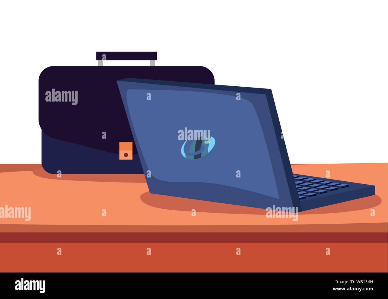 business laptop briefcase equipment desk vector illustration Stock ...