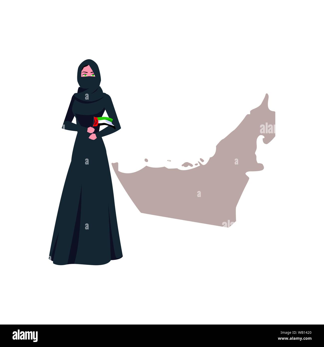 united arab emirates national day - arab woman with flag and map vector ...
