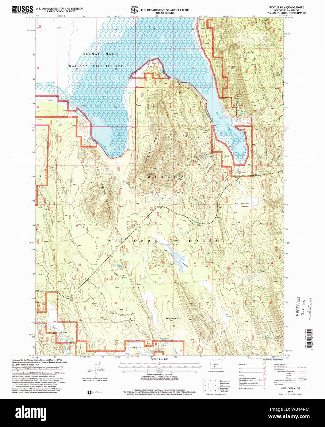 USGS Topo Map Oregon Wocus Bay 282126 1998 24000 Restoration Stock ...