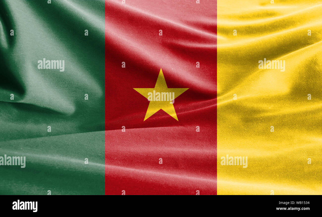 Realistic flag of Cameroon on the wavy surface of fabric Stock Photo ...
