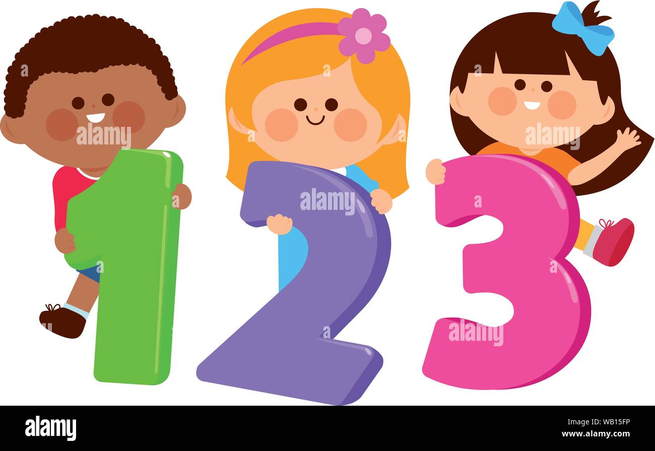 Children holding cartoon colorful numbers. Vector illustration Stock ...