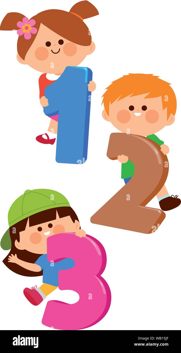 Children holding cartoon colorful numbers. Vector illustration Stock ...