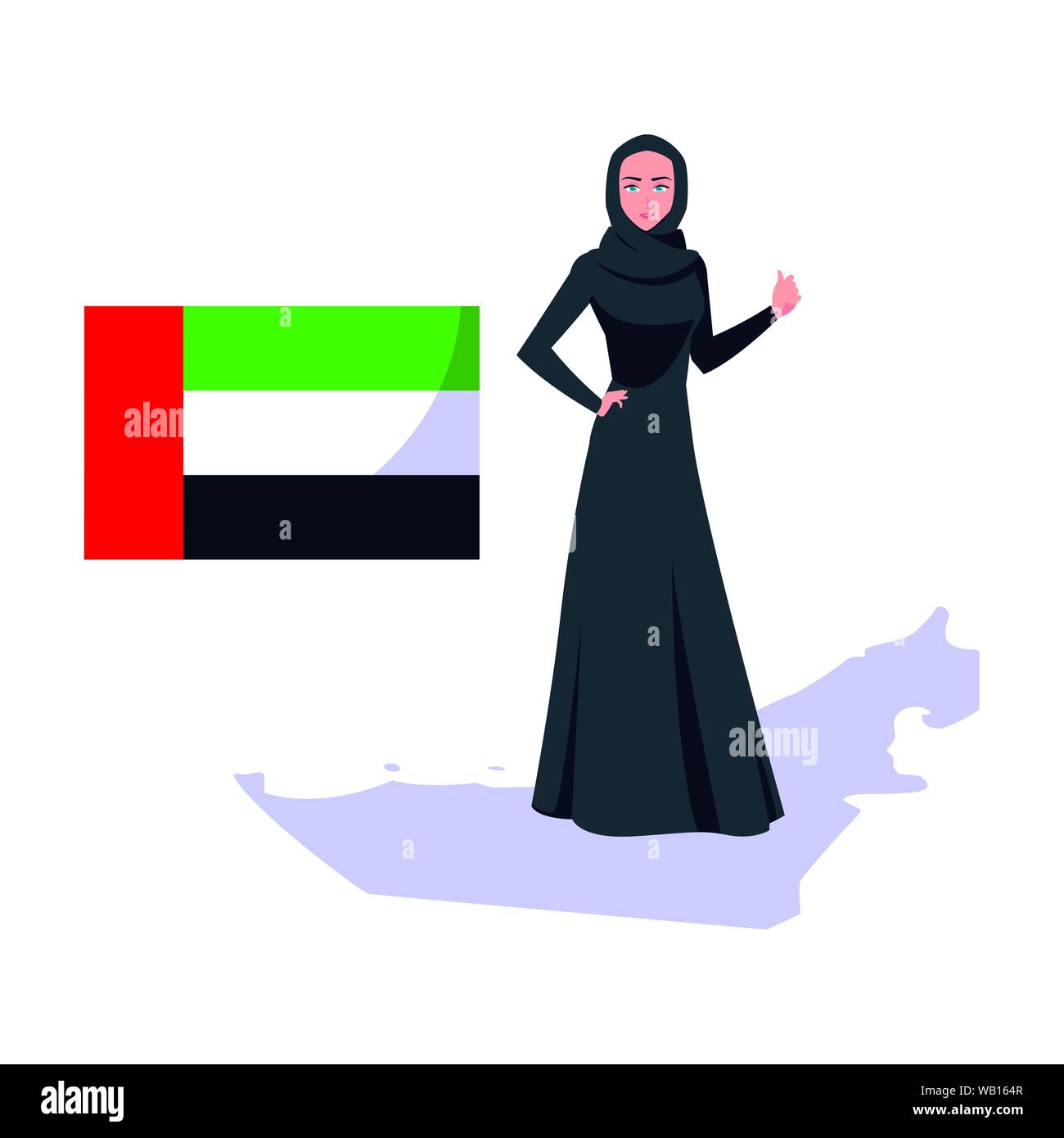 united arab emirates national day - arab woman with flag and map vector ...