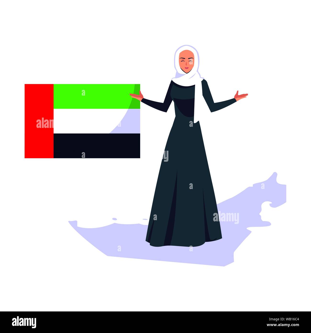 united arab emirates national day - arab woman with flag and map vector ...