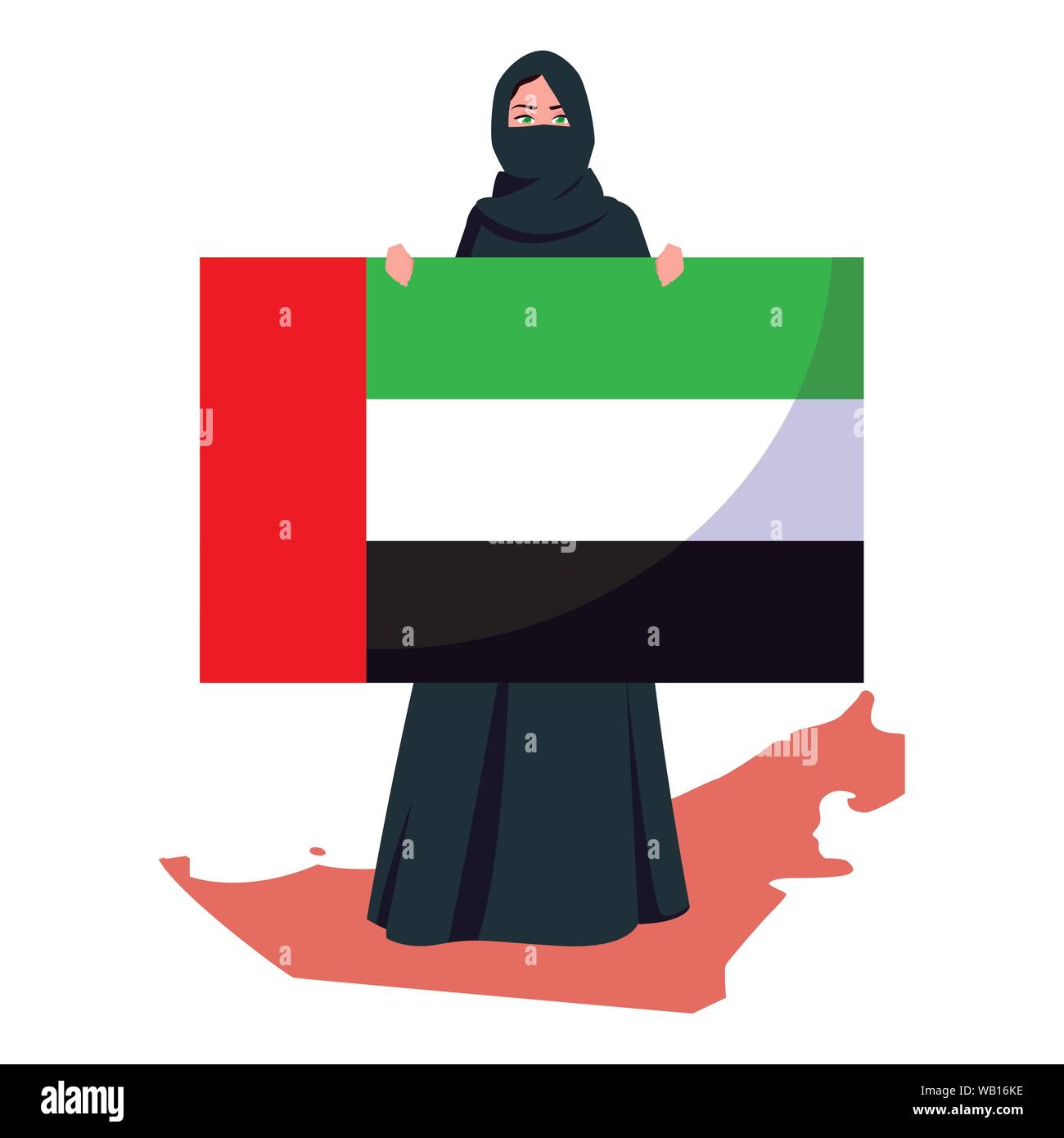 united arab emirates national day - arab woman with flag and map vector ...