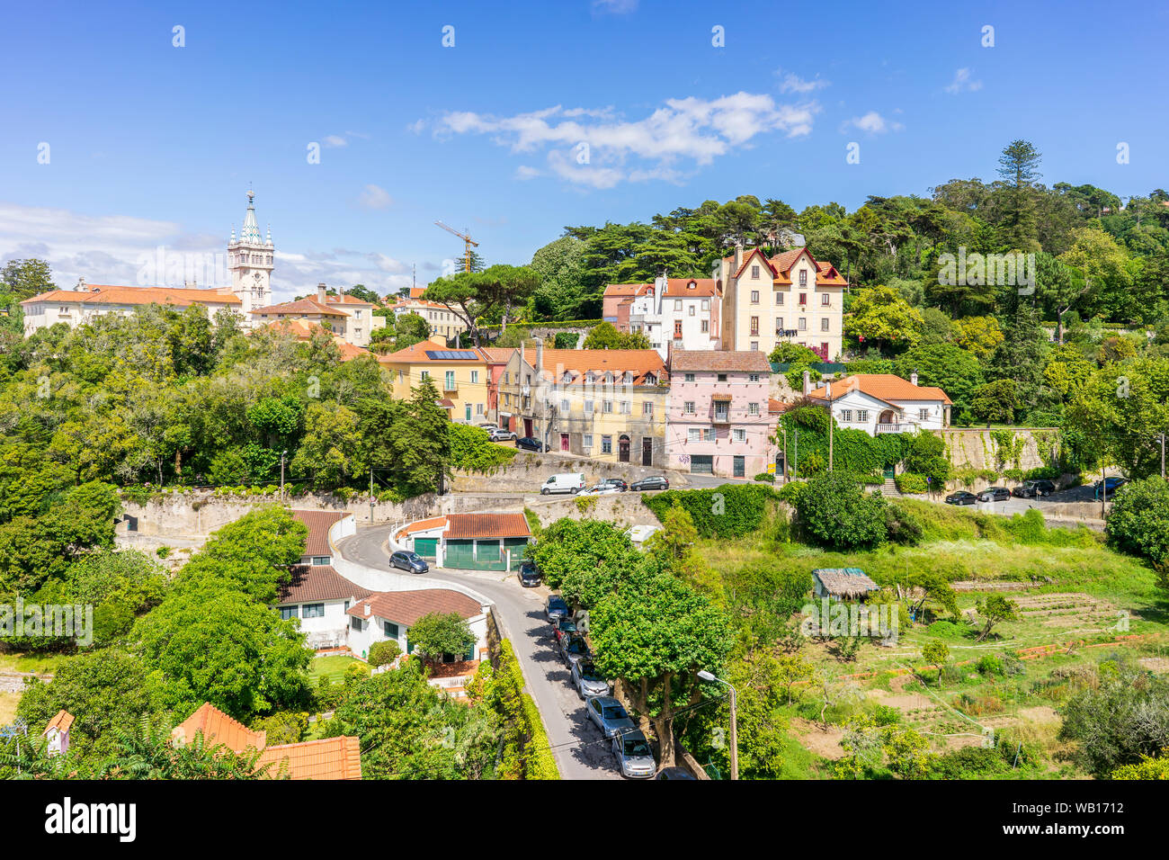 Unusual perspective of Sintra with town hall tower on the left ...