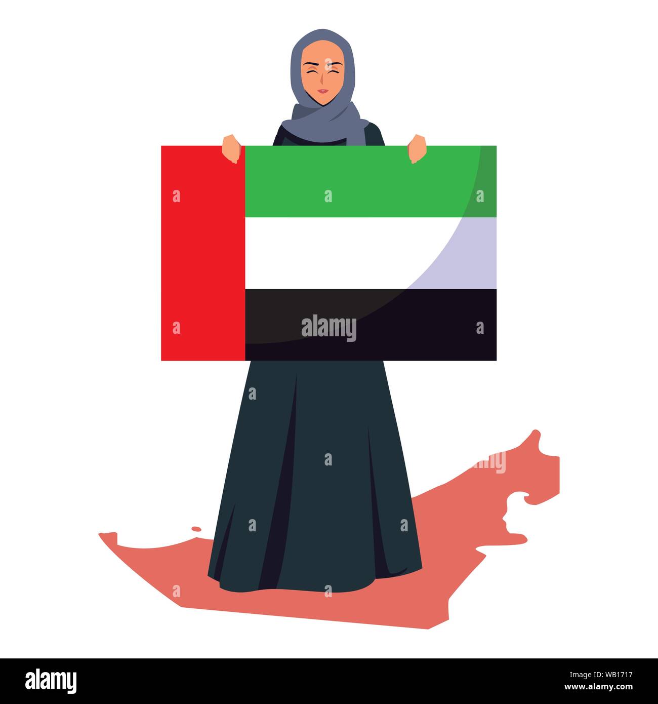 united arab emirates national day - arab woman with flag and map vector ...